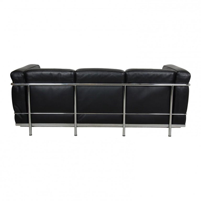 Le Corbusier Lc2/3-Seater Sofa with Black Leather and Steel Frame For ...