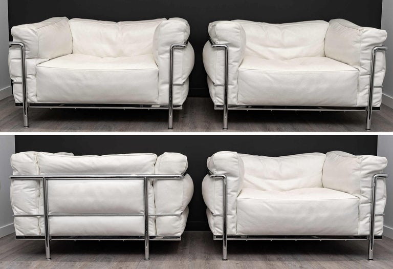 Le Corbusier, Perriand, Jeanneret, Cassina Pair of LC3 Armchairs White ...