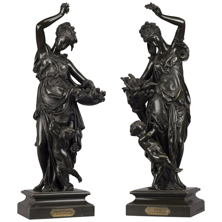 Le Printemps et L'Eté, Bronze Figures After Carrier-Belleuse. French ...