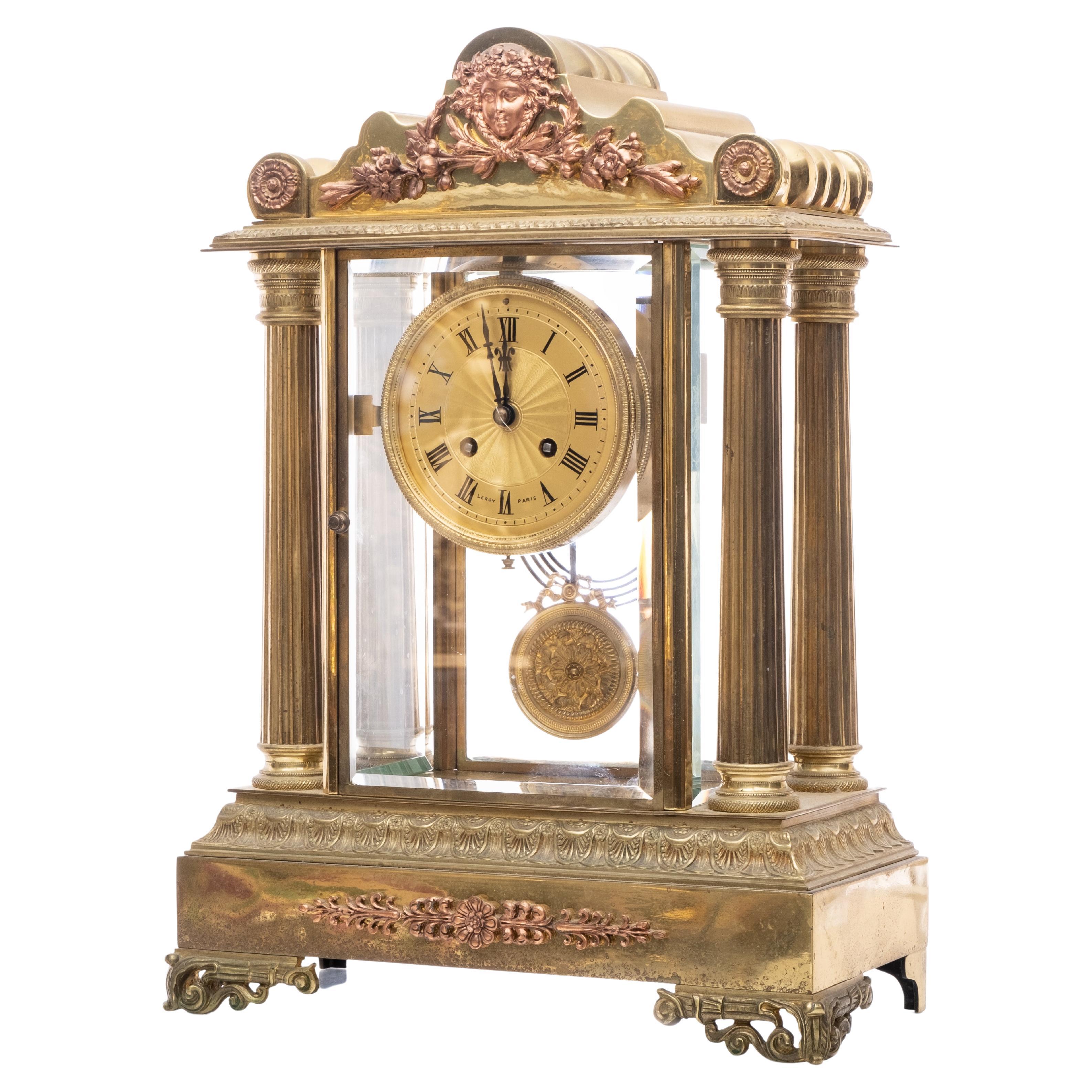 Bronze and Porphyry Clock by Julien Le Roy, 19th Century For Sale at ...