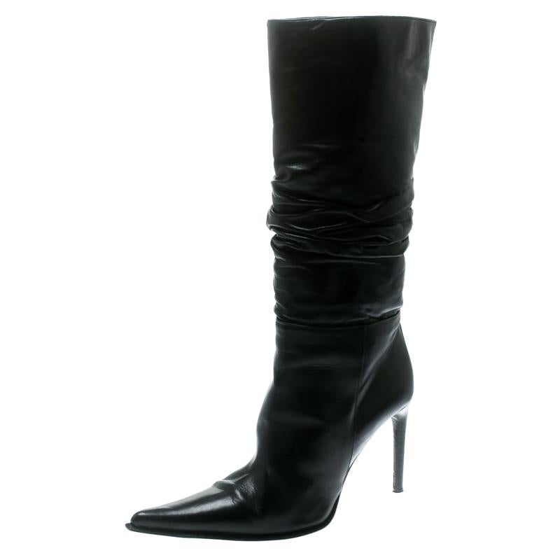 Le Silla Black Leather Wedge Heel Ankle Boots Size 39 For Sale at 1stDibs