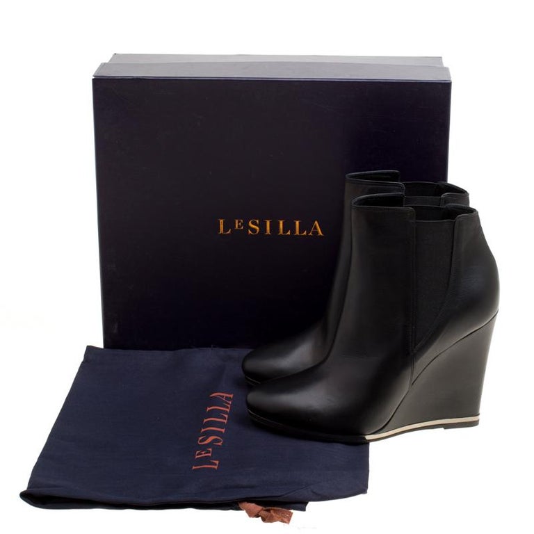 Le Silla Black Leather Wedge Heel Ankle Boots Size 39 For Sale at ...