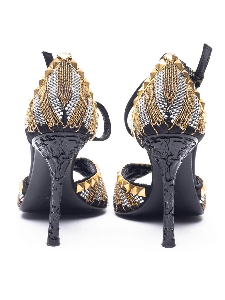 Le Silla Women's Black Embellished Ankle Strap Peep Toe Heels For Sale ...
