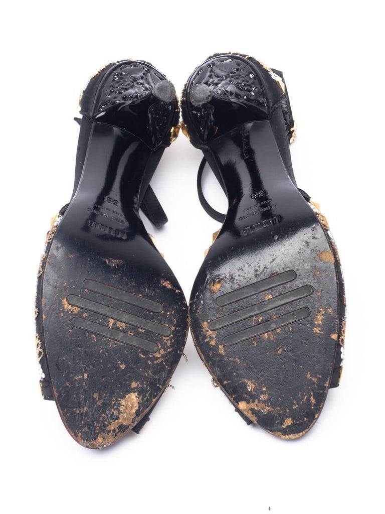 Le Silla Women's Black Embellished Ankle Strap Peep Toe Heels For Sale ...