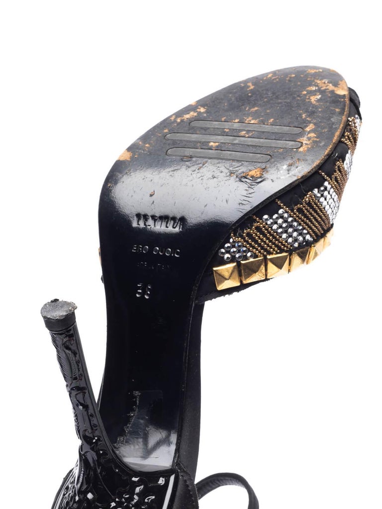 Le Silla Women's Black Embellished Ankle Strap Peep Toe Heels For Sale ...
