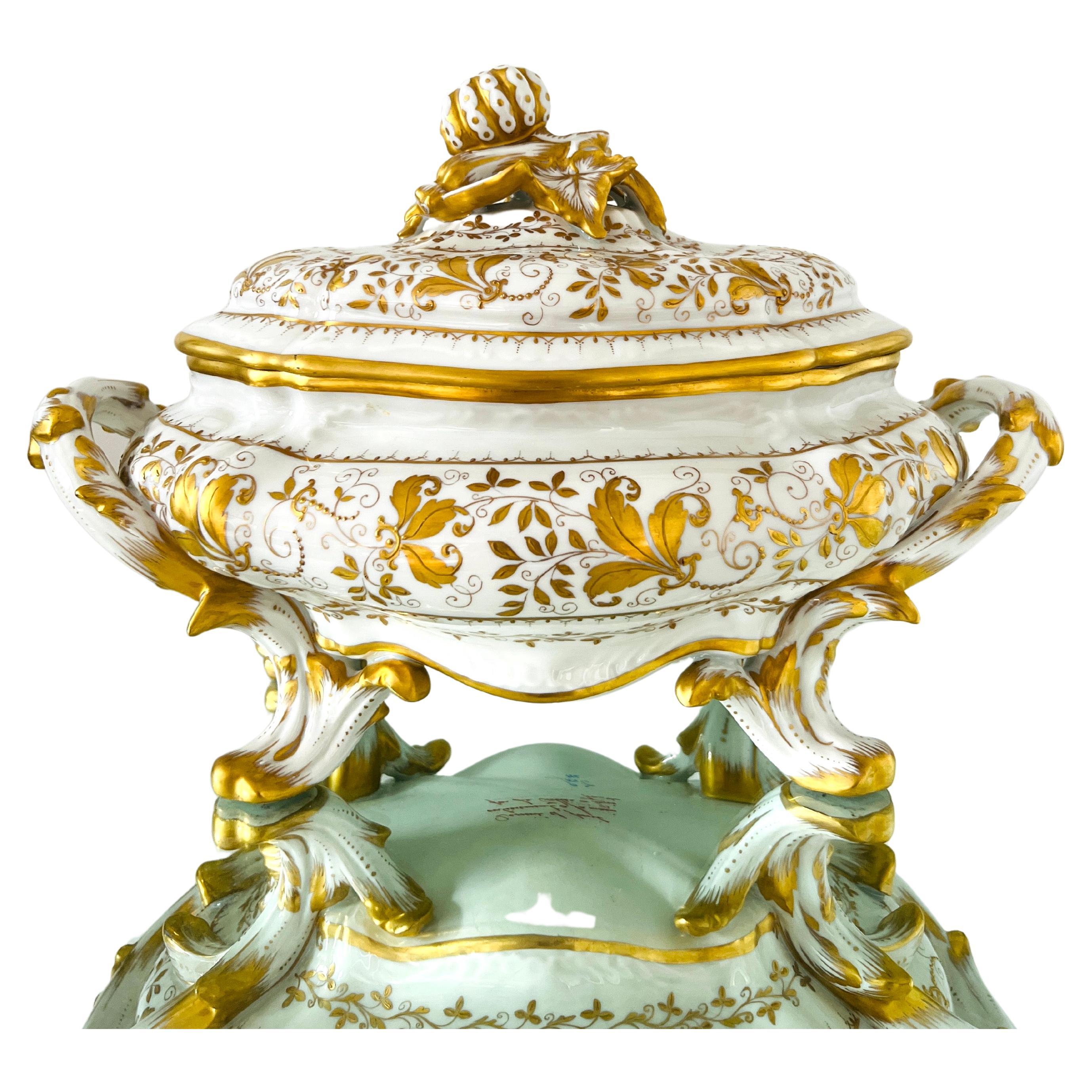 Le Tallec Hand Painted Porcelain Tureen with Gold Leaf Motifs, Paris ...