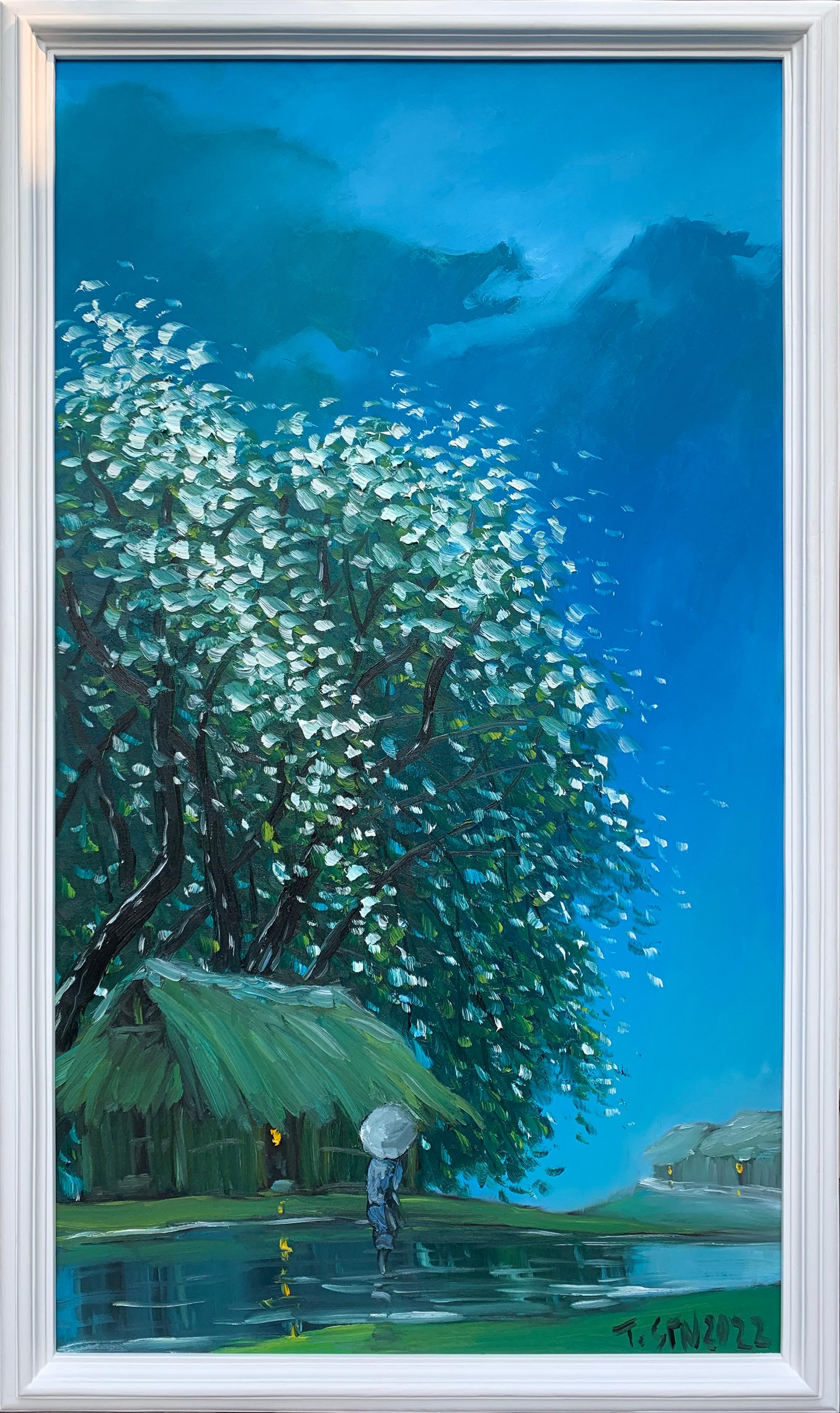 Le Thanh Son - 'White Apricot Blossom' Colorful Impressionist Painting ...