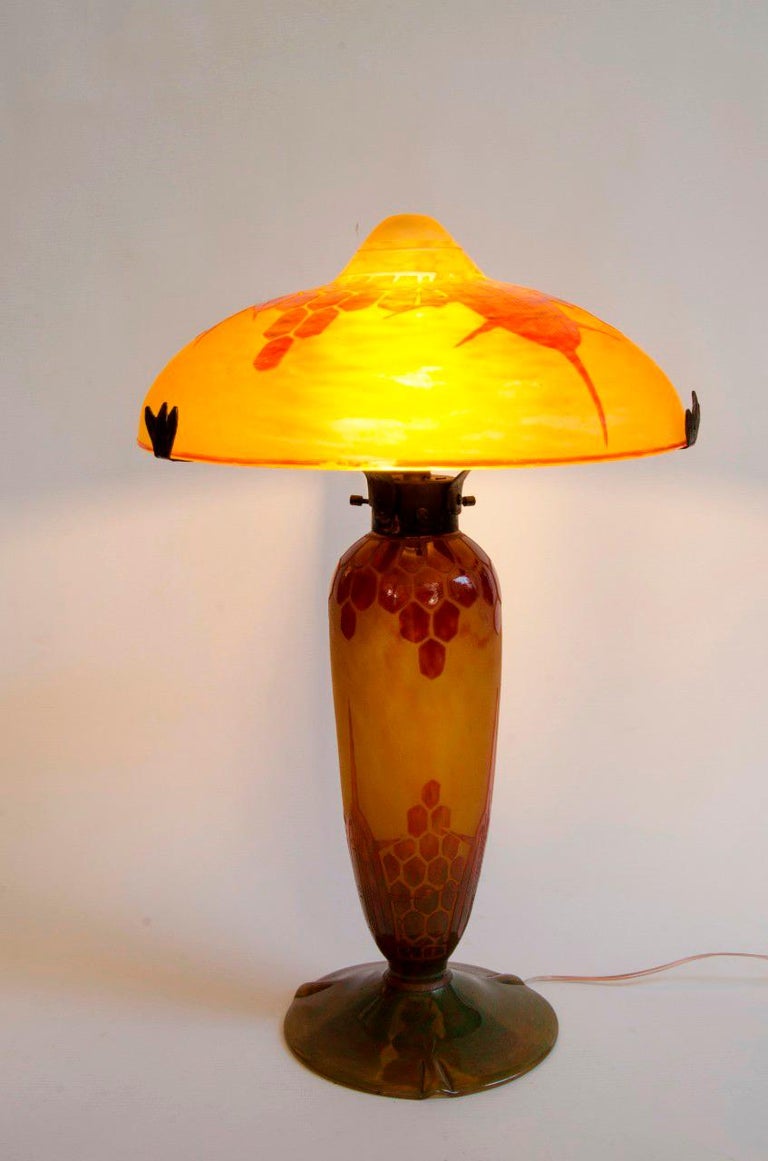 Le Verre Francais Cameo Glass Lamp For Sale at 1stDibs