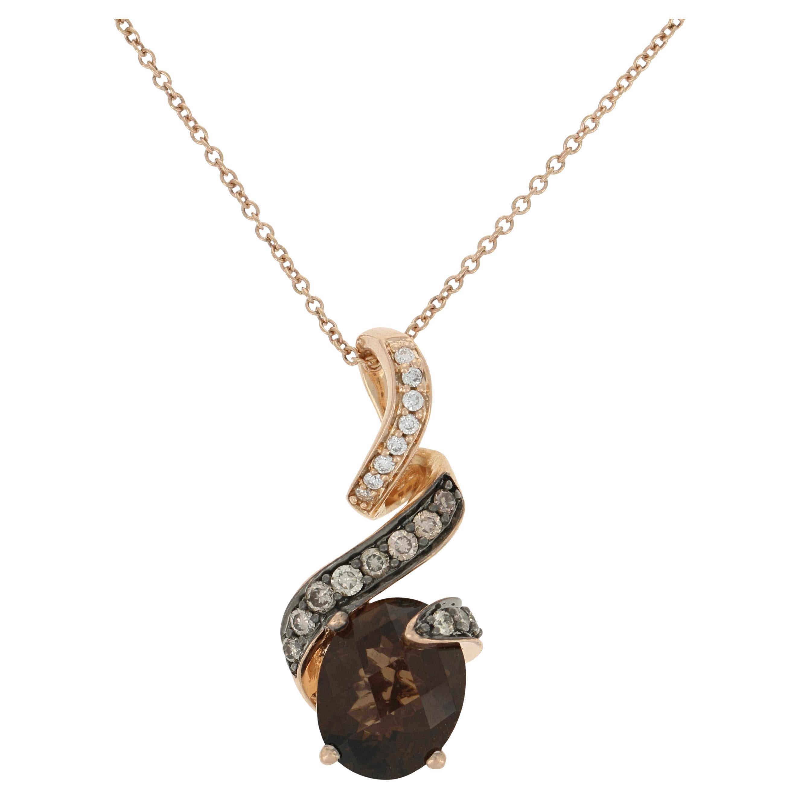 Rose Gold Smoky Quartz and Diamond Halo Drop Pendant Necklace 14k Pear ...