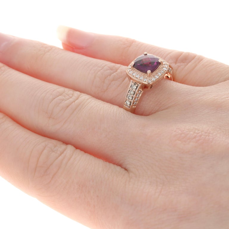 Le Vian Rhodolite Garnet and Diamond Halo Ring Rose Gold, 14k Cushion ...