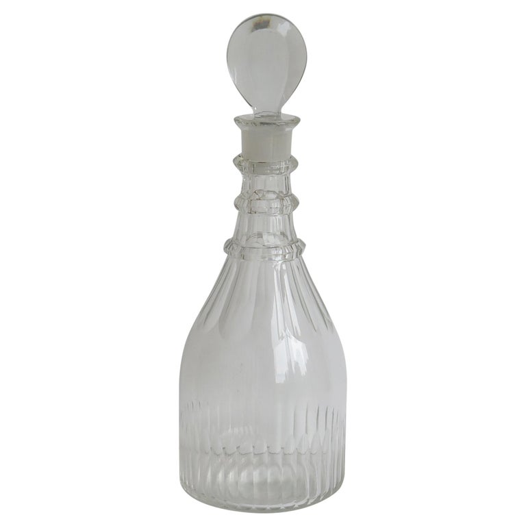 Lead Crystal cut Glass Mallet Decanter Three Neck Rings lozenge stopper ...