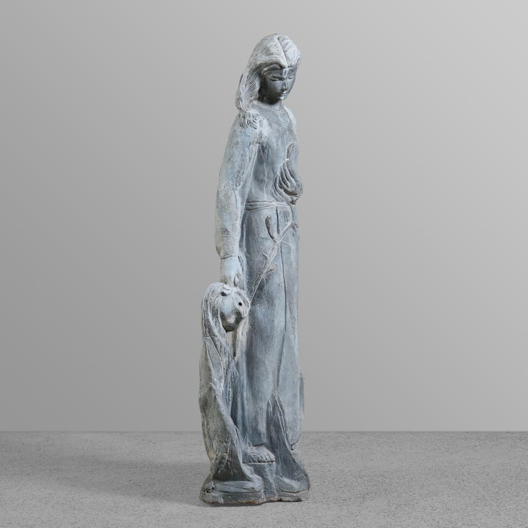 Lead Garden Statue of a Maiden from a Fountain For Sale at 1stDibs