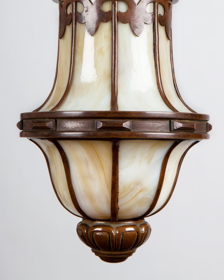 Copper and Bronze Arts and Crafts Lantern with Leaded Glass, Circa 1920 ...