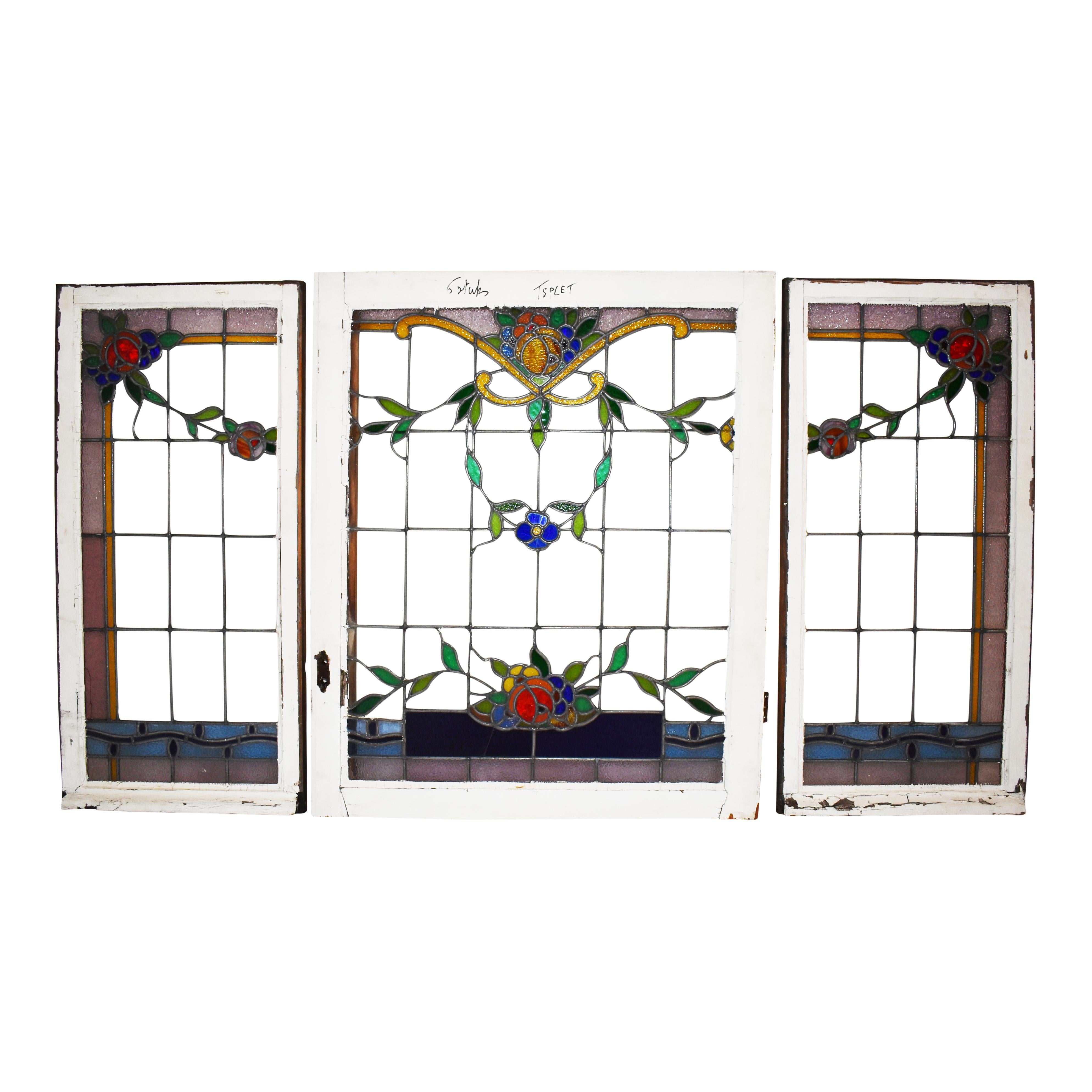 Leaded Stained Glass Windows, Set of Three, circa 1880 at 1stDibs