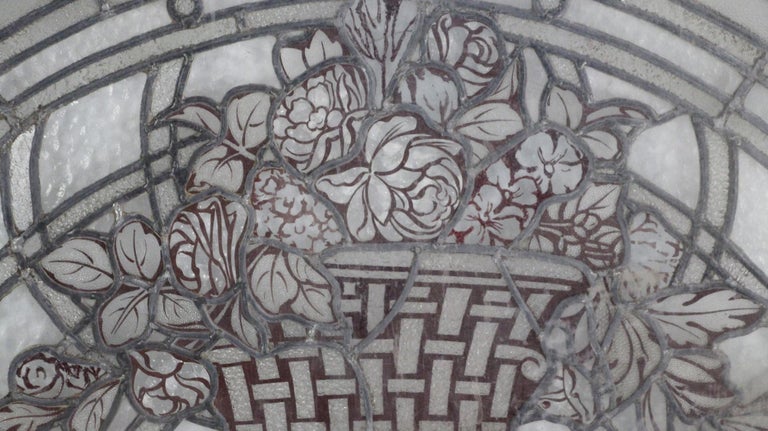 Leaded Textured Glass Floral Transom Window with Arched Detailed ...