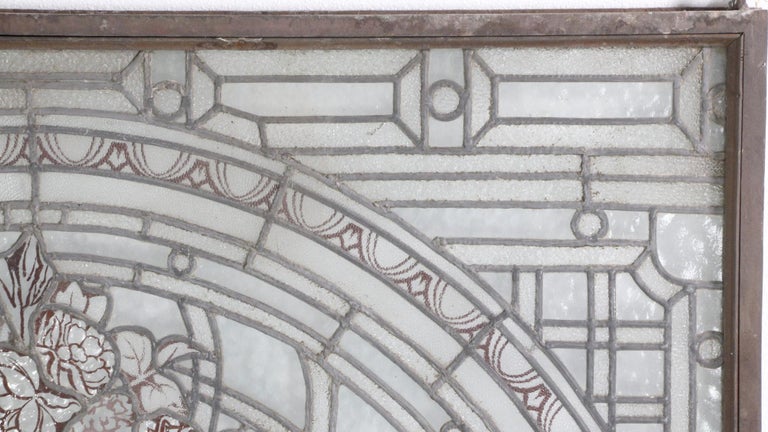 Leaded Textured Glass Floral Transom Window with Arched Detailed ...