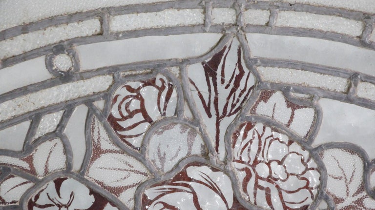 Leaded Textured Glass Floral Transom Window with Arched Detailed ...