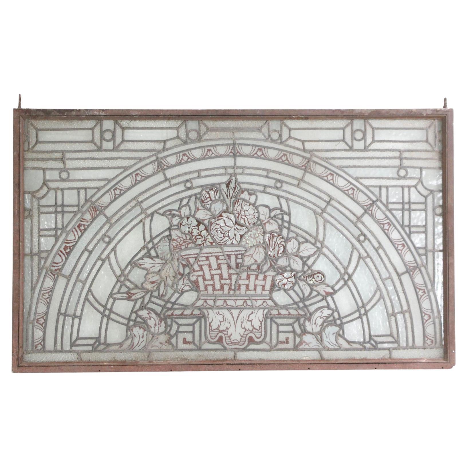 Leaded Textured Glass Floral Transom Window with Arched Detailed ...