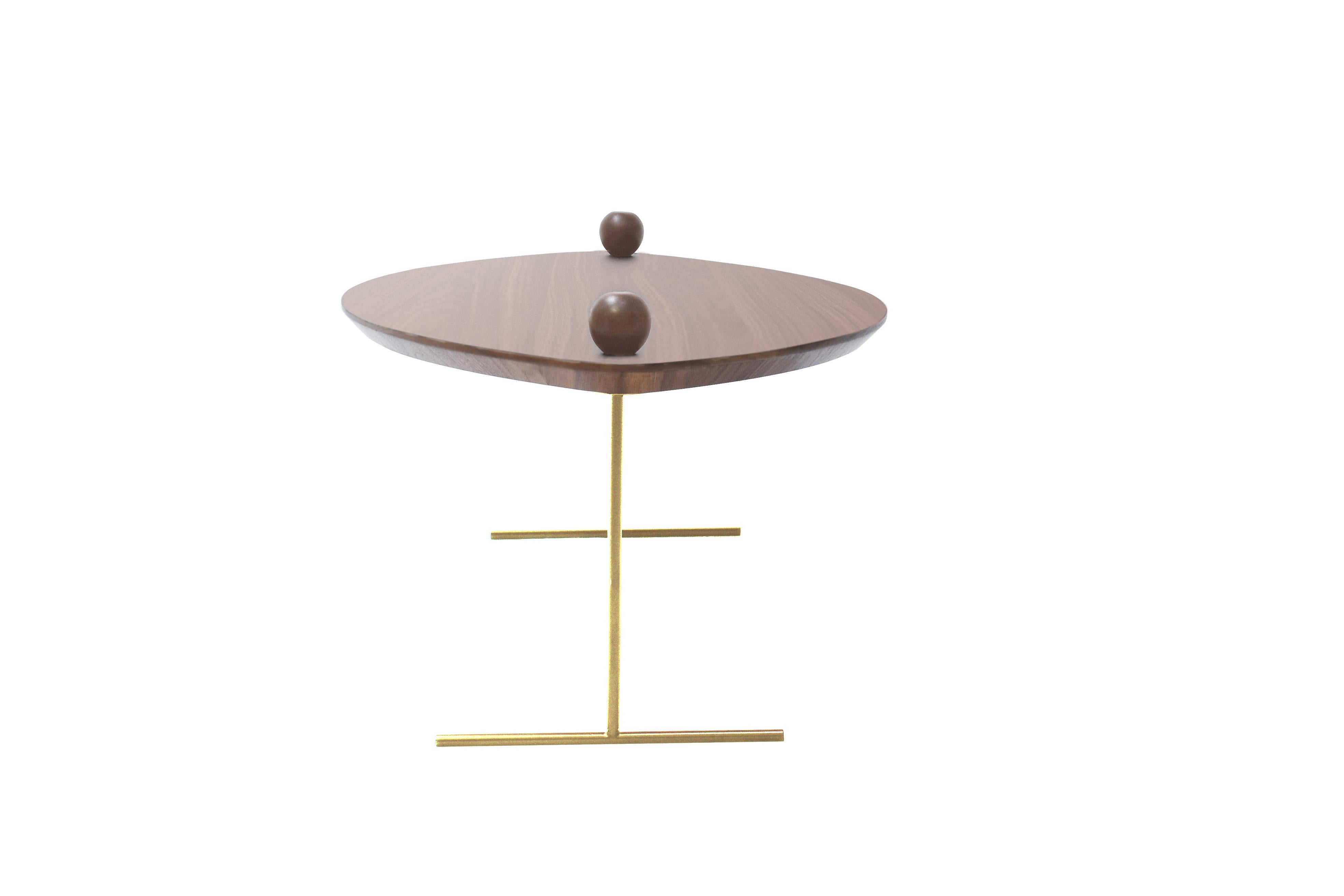 Leaf Center Table in Golden Carbon Steel and Leather Covered Top For ...