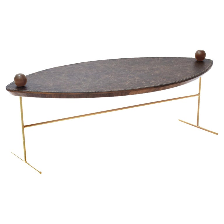 Table centrale en forme de feuille en acier au carbone doré et plateau ...