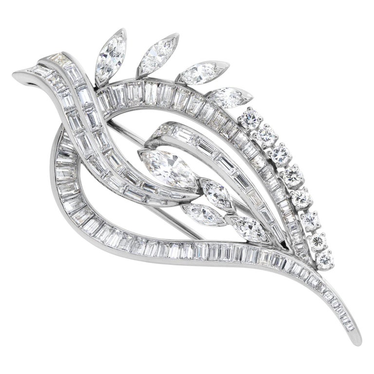 Leaf Diamond Pin in Platinum For Sale at 1stDibs