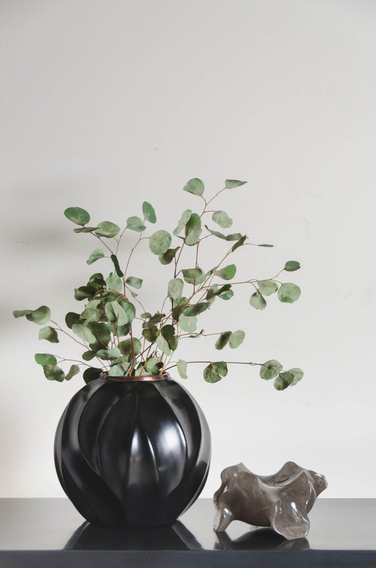 Leaf Jar with Copper Rim in Black Lacquer by Robert Kuo, Limited ...