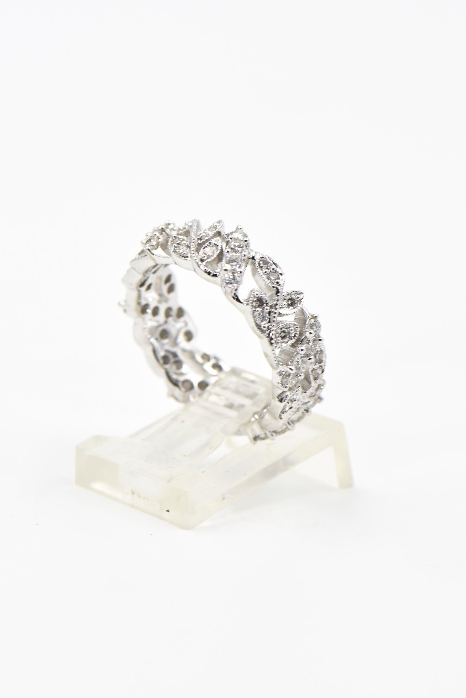 Leaf Vine Diamond Eternity Band White Gold Ring at 1stDibs | diamond ...