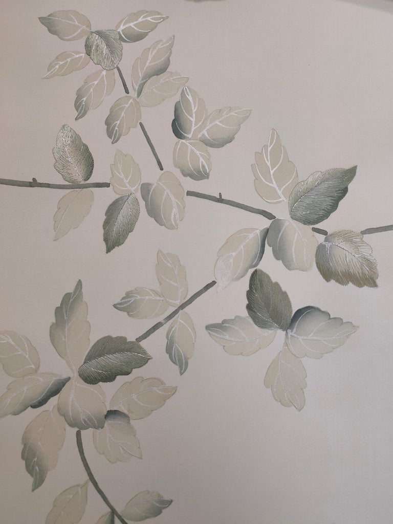 Leaf Wallpaper Hand Painted Wallpapers on Silk, 1 Panel For Sale at 1stDibs
