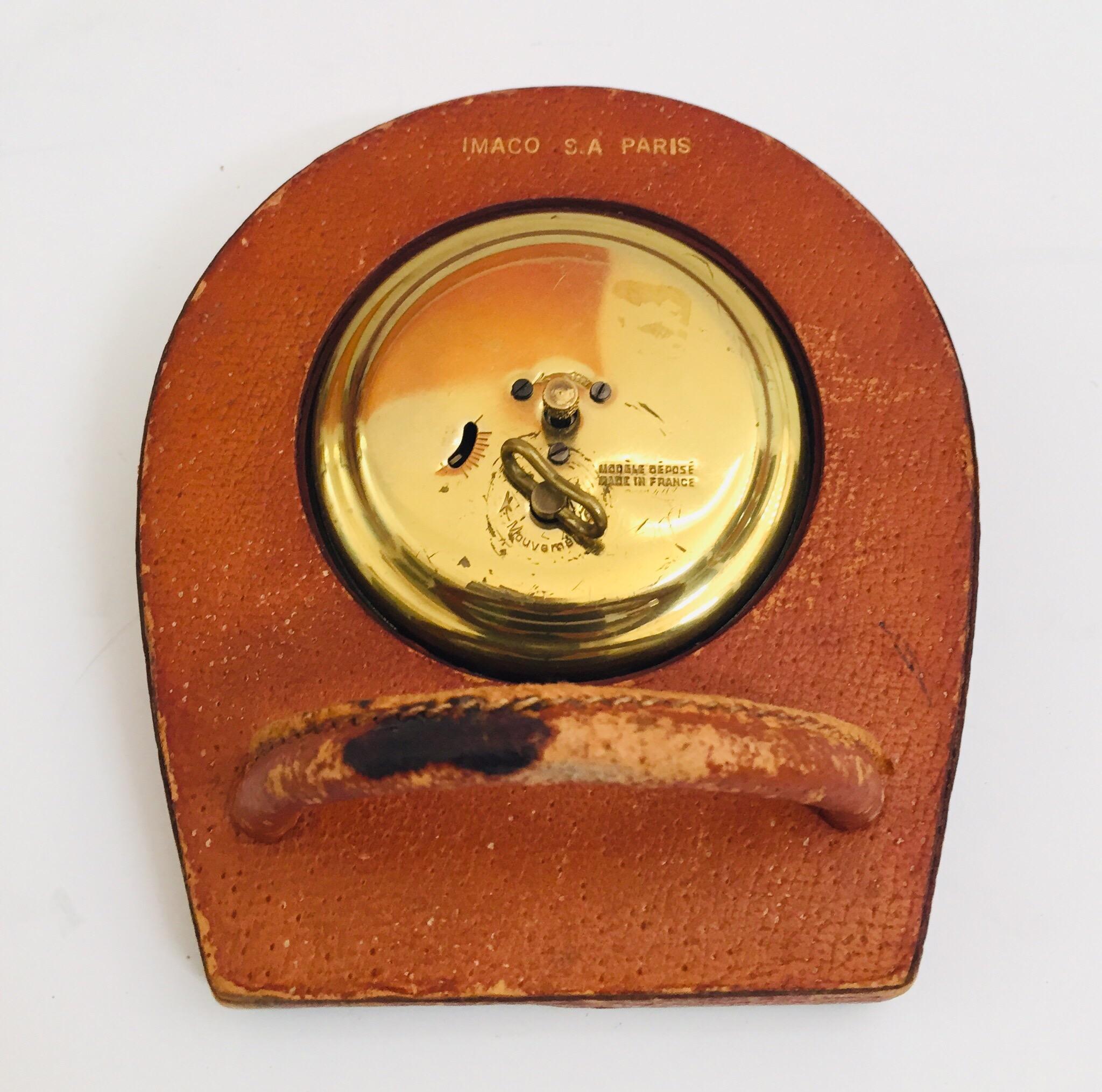 Leather and Brass French Longchamp Desk Clock Jacques Adnet Style at ...