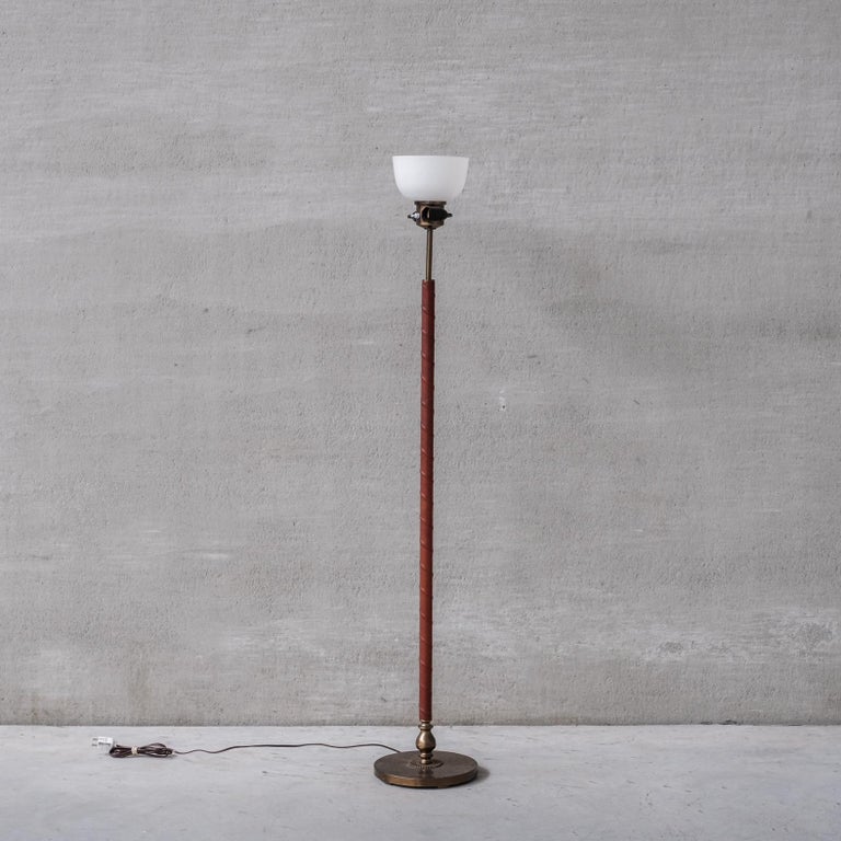 Leather and Brass Midcentury Swedish Floor Lamp by Einar Backstrom For ...