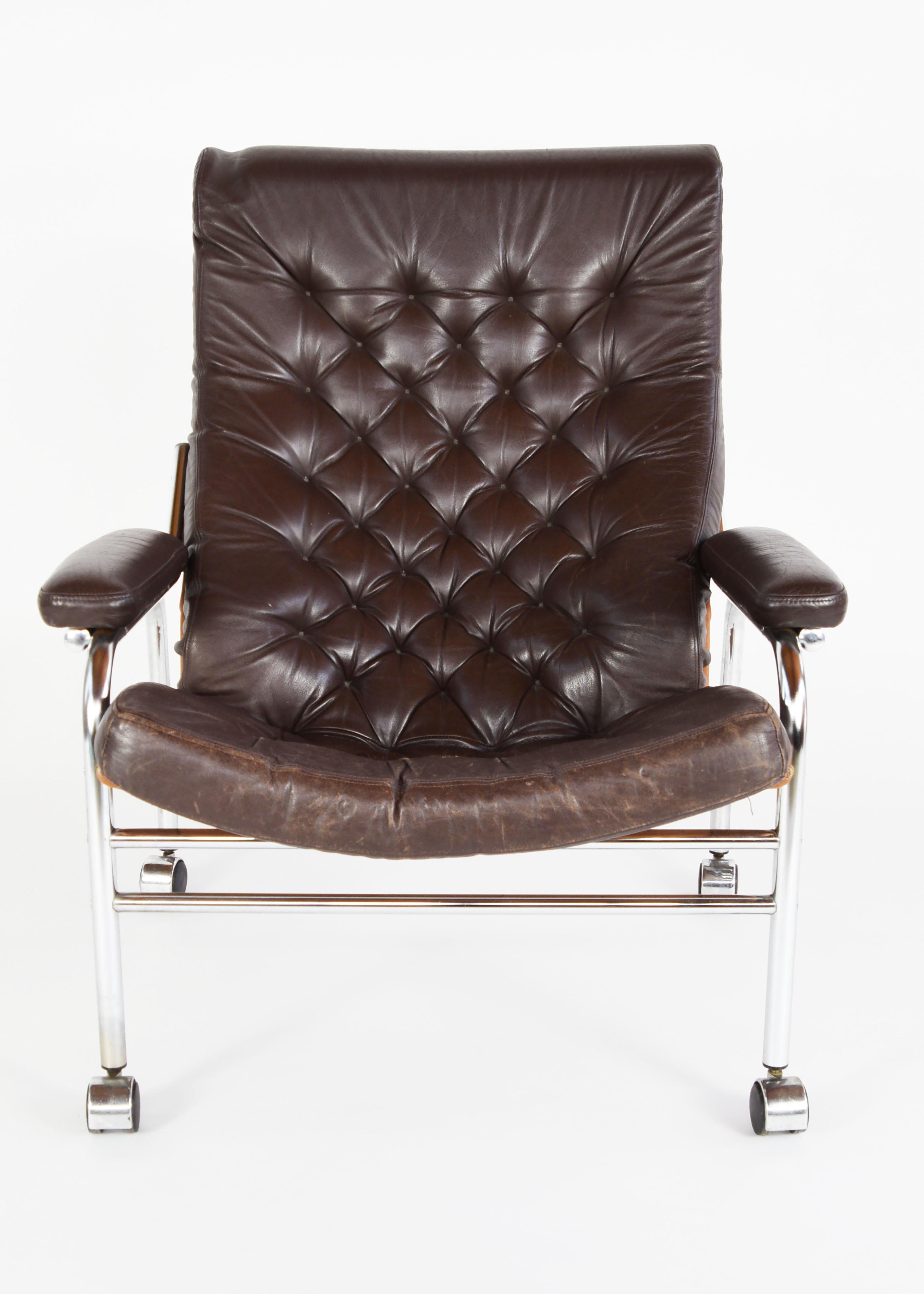 Leather and Chrome Lounge Chair 'Bore' by Noboru Nakamura, 1970s For ...