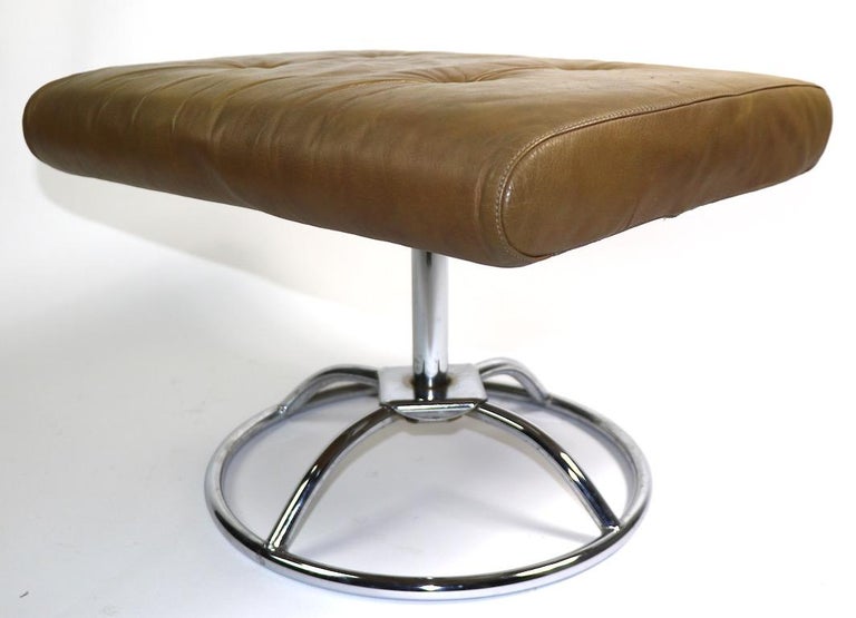 Leather and Chrome Ottoman by Plycraft at 1stDibs