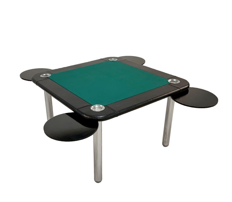 Leather and Chromed Steel Italian Game Table attributed to Zanotta ...