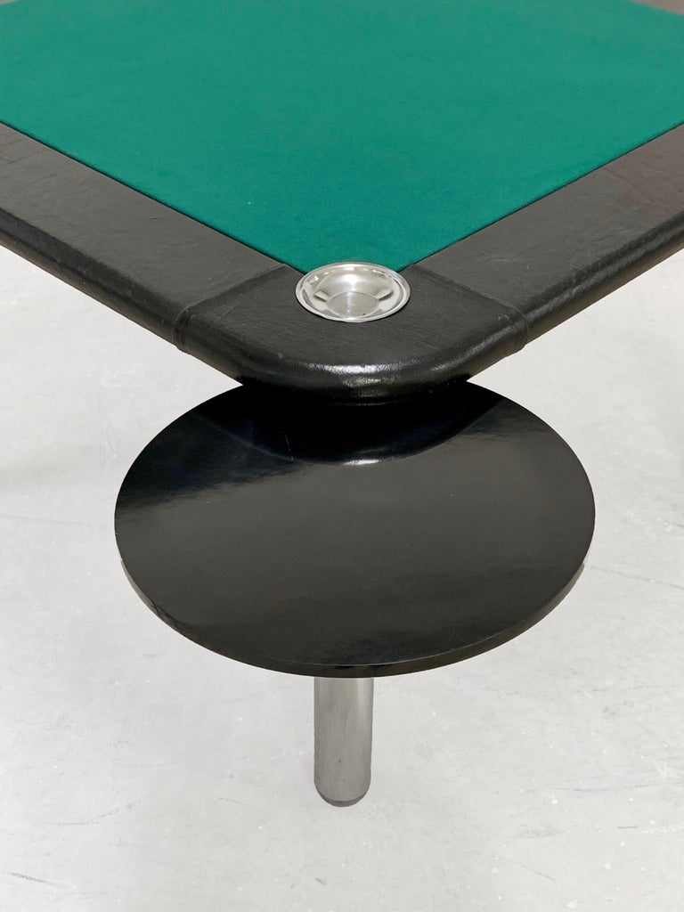 Leather and Chromed Steel Italian Game Table attributed to Zanotta ...