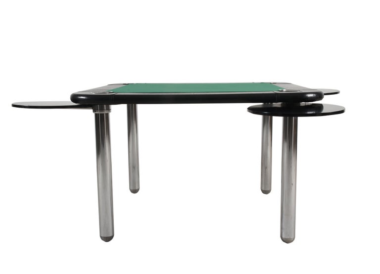 Leather and Chromed Steel Italian Game Table attributed to Zanotta ...