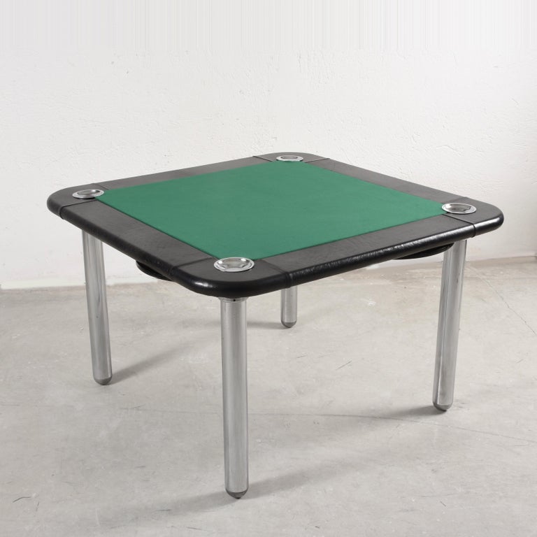 Leather and Chromed Steel Italian Game Table attributed to Zanotta ...