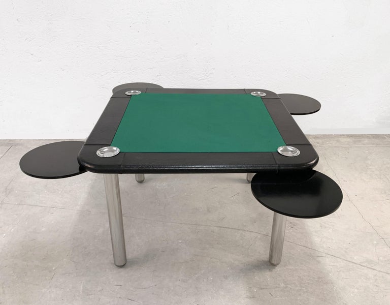 Leather and Chromed Steel Italian Game Table attributed to Zanotta ...