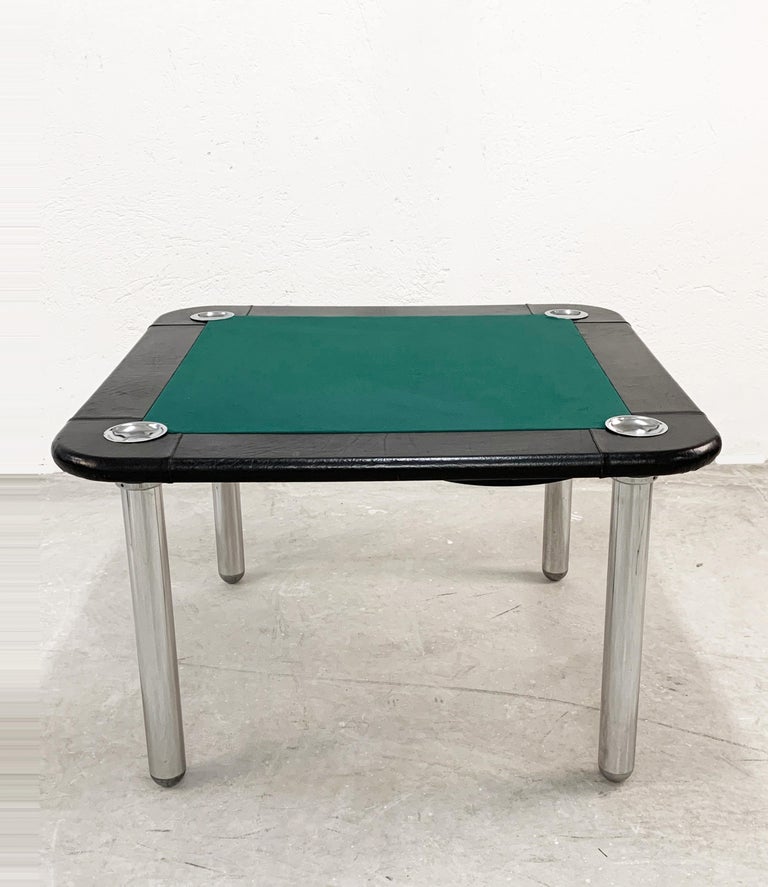 Leather and Chromed Steel Italian Game Table attributed to Zanotta ...