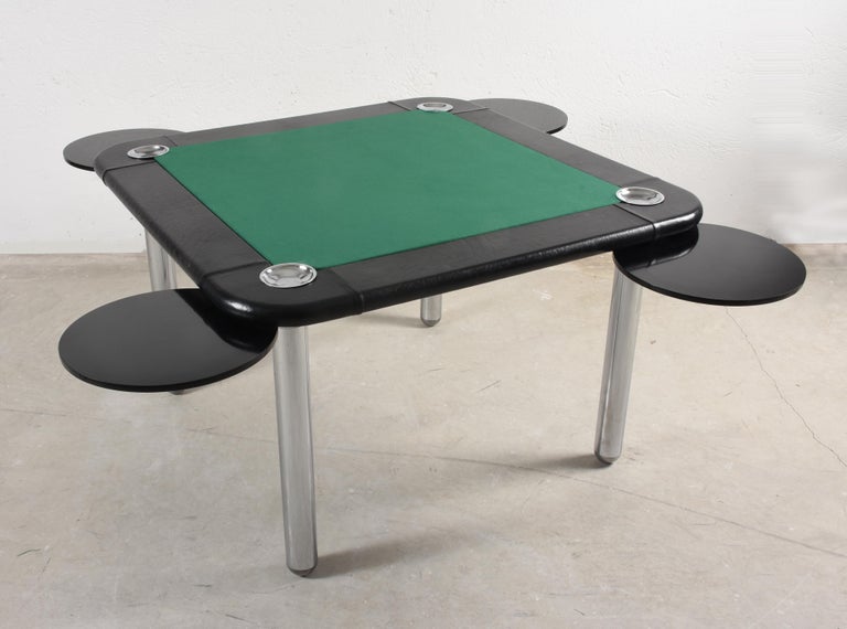 Leather and Chromed Steel Italian Game Table attributed to Zanotta ...