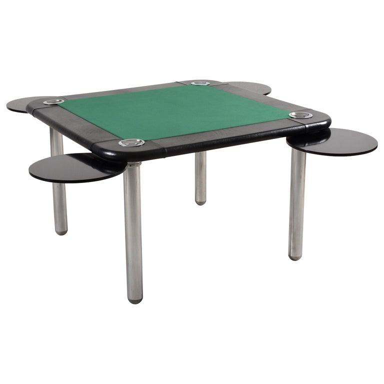 Leather and Chromed Steel Italian Game Table attributed to Zanotta ...