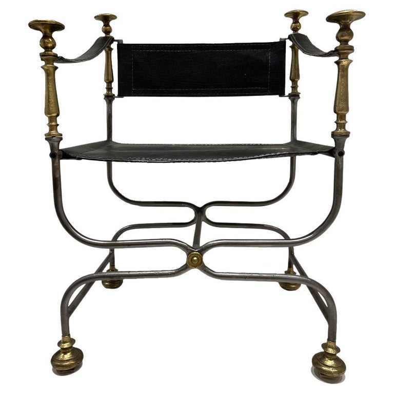 Leather and Iron Campaign Chair at 1stDibs