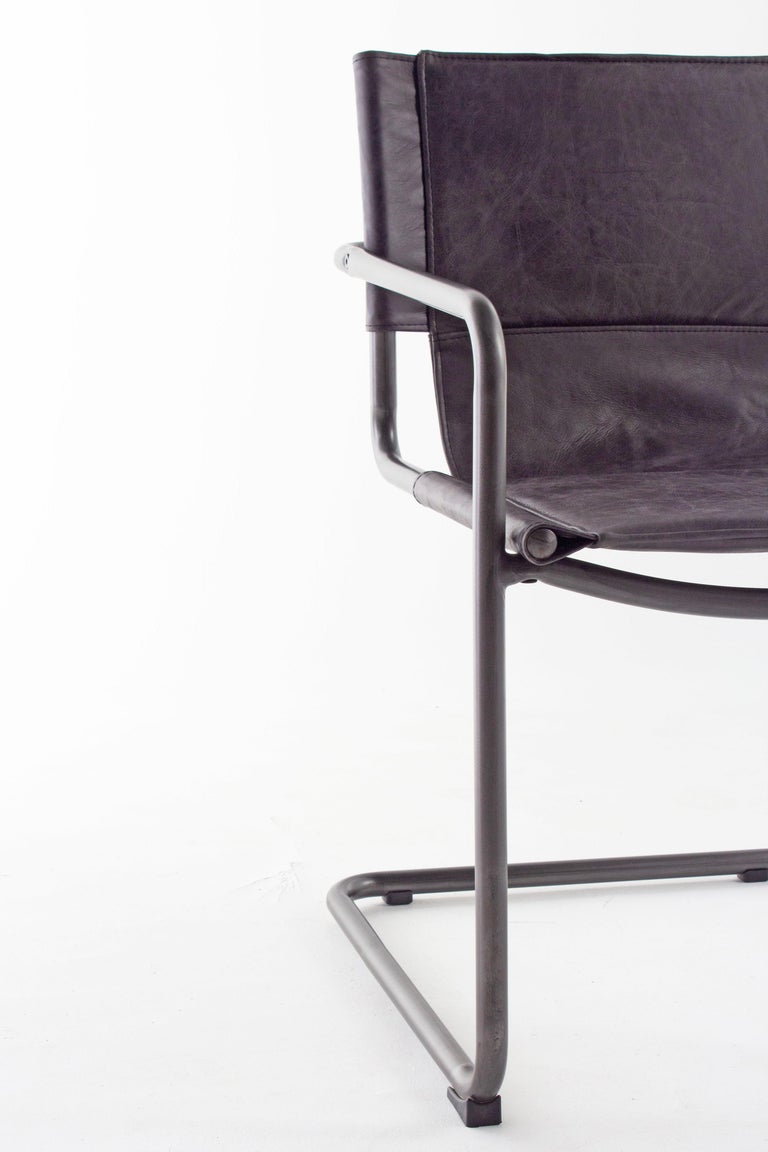 Leather and Steel Sling Dining Chair For Sale at 1stDibs