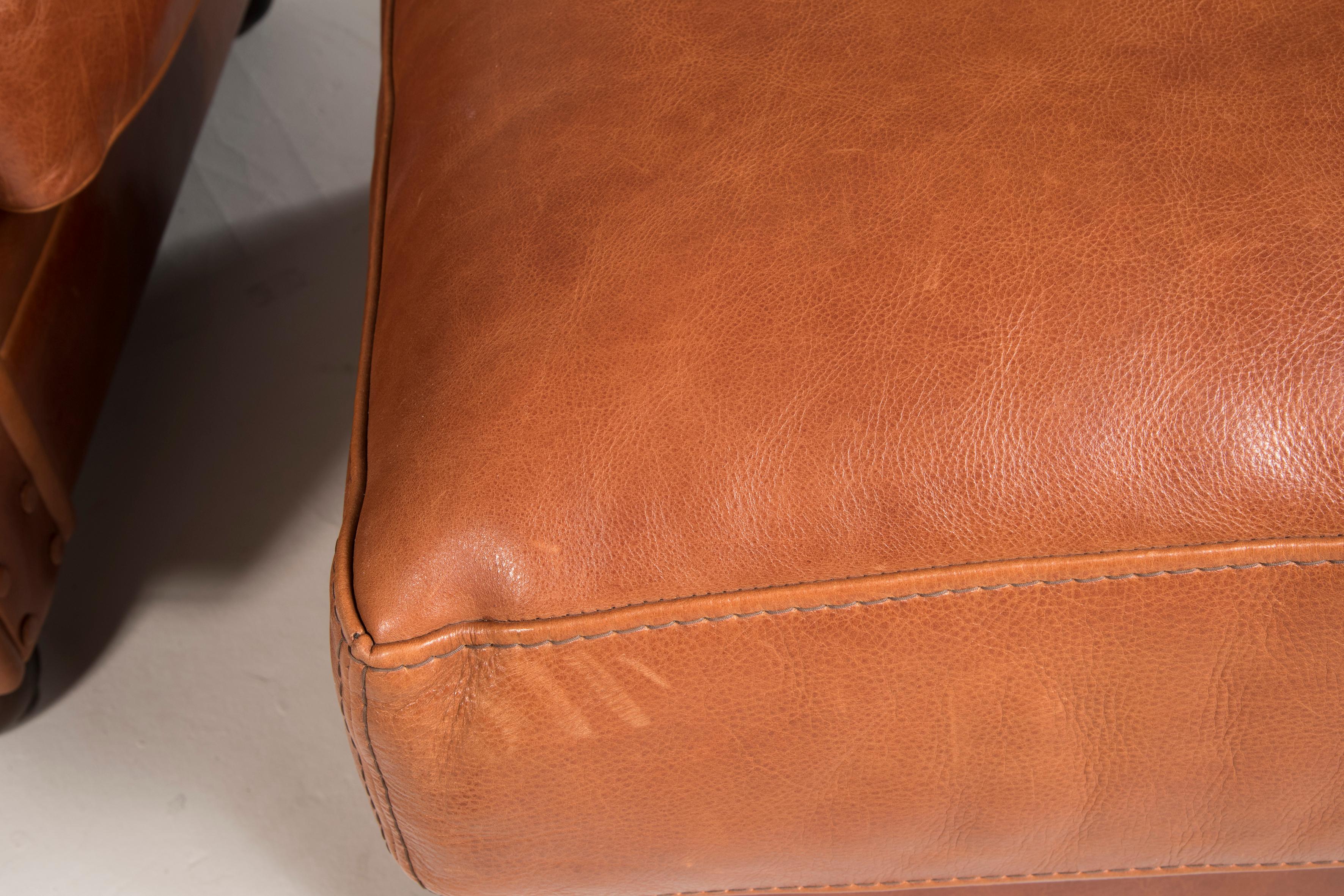 Leather Baxter Armchairs with Poufs Set of 4 Pieces For Sale at 1stDibs