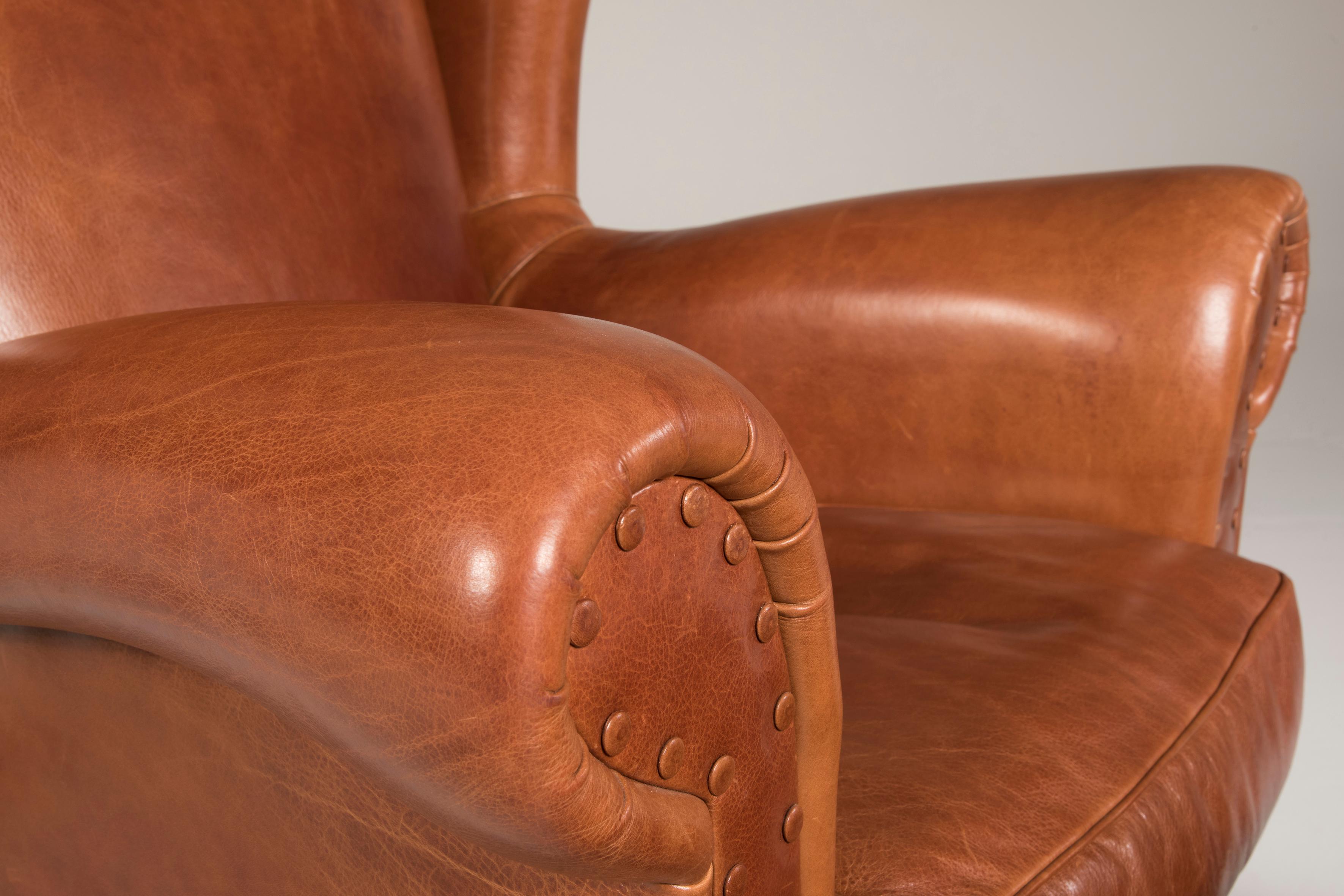 Leather Baxter Armchairs with Poufs Set of 4 Pieces For Sale at 1stDibs