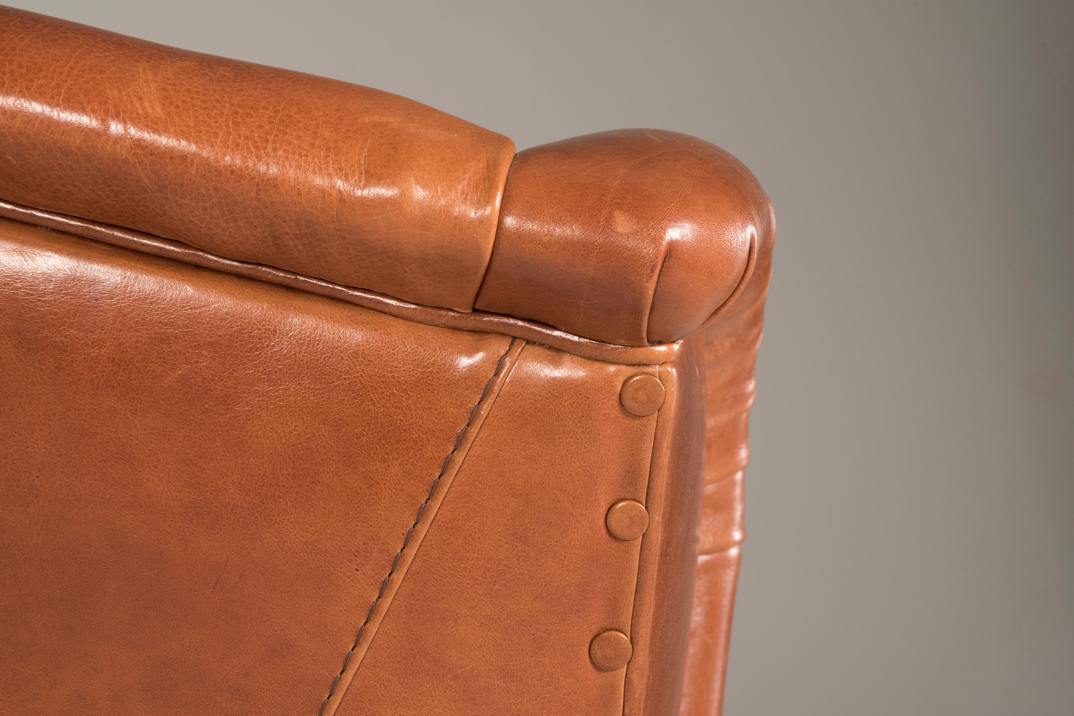 Leather Baxter Armchairs with Poufs Set of 4 Pieces For Sale at 1stDibs