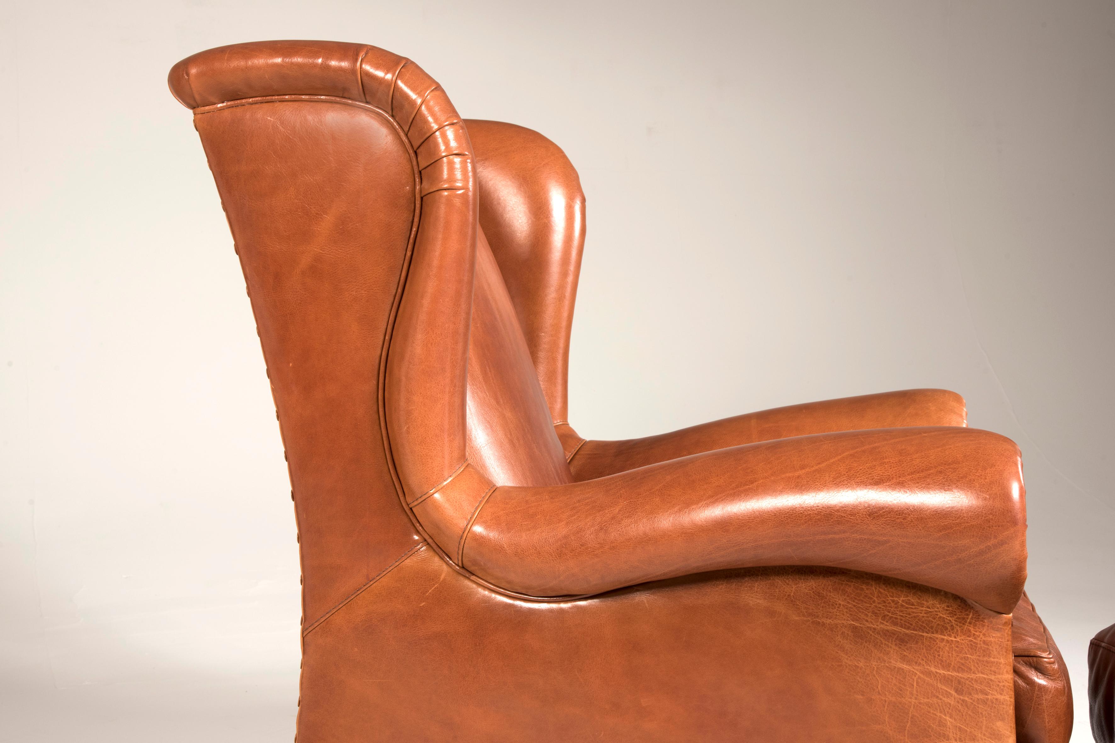 Leather Baxter Armchairs with Poufs Set of 4 Pieces For Sale at 1stDibs