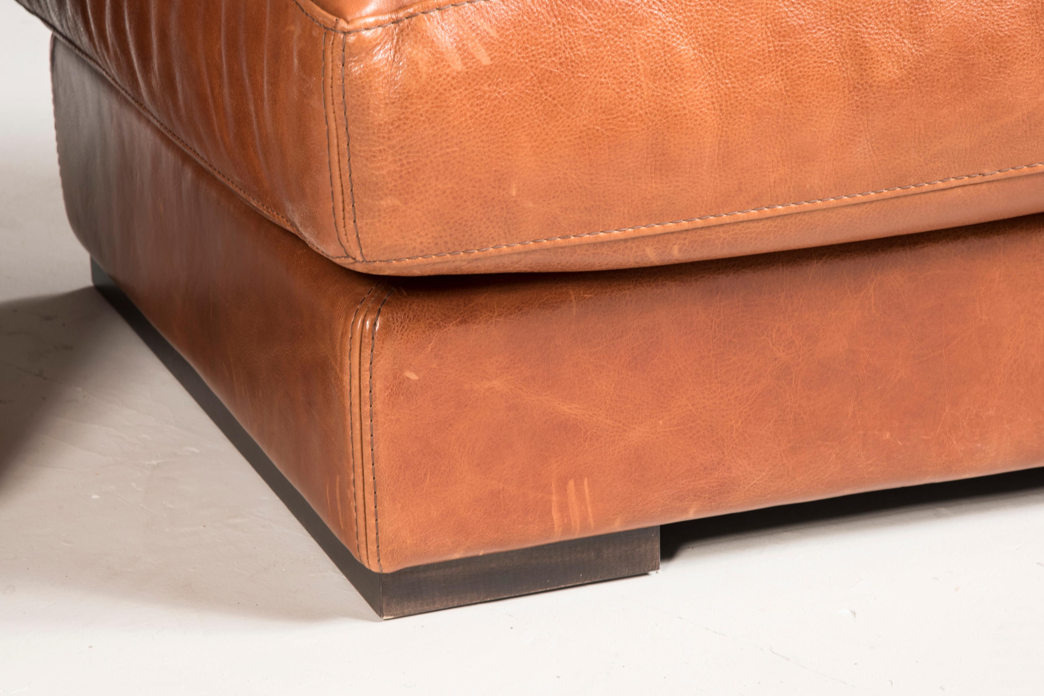 Leather Baxter Armchairs with Poufs Set of 4 Pieces For Sale at 1stDibs