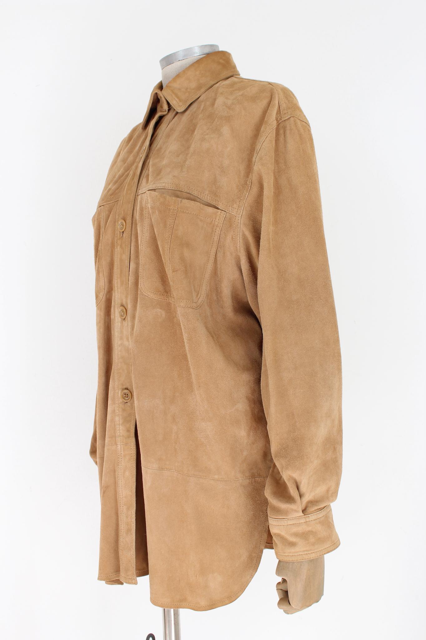 Leather Beige Vintage Classic Oversize Shirt at 1stDibs