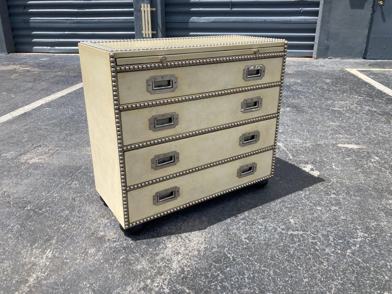 Leather Campaign Chest of Drawers, Nickel For Sale at 1stDibs