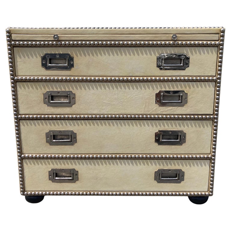 Leather Campaign Chest of Drawers, Nickel For Sale at 1stDibs